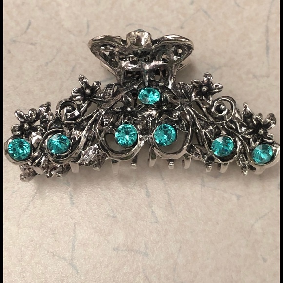 Accessories | Turquoise Rhinestone Studded Hinged Hair Clip | Poshmark